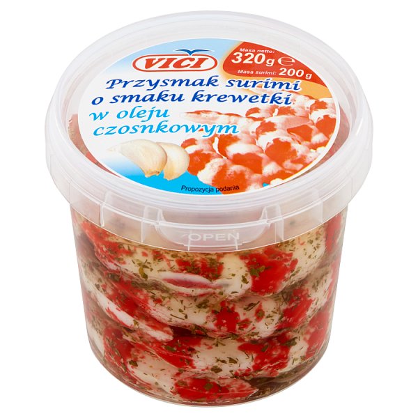 Vici Przysmak surimi o smaku krewetki w oleju czosnkowym 320 g, 1 szt/0,320 kg, Vici ...